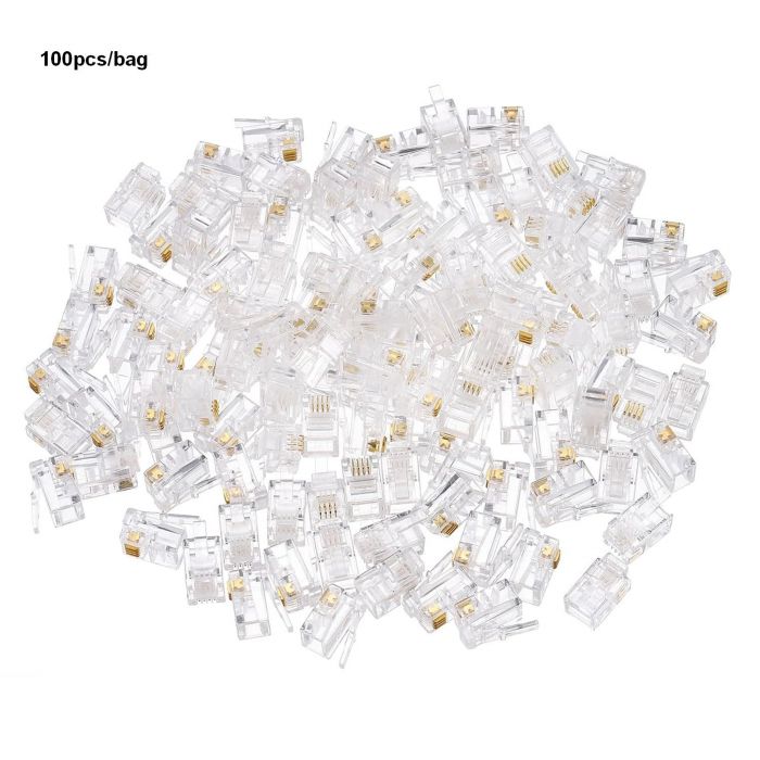 121151 RJ45 Modular Stecker, 100 Stück/Set. Für Flachkabel (Telefon und ...